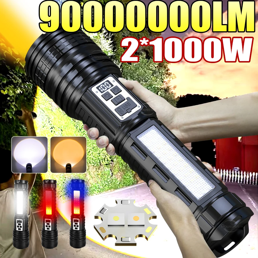 90000000LM Super Bright LED Flashlight 2*1000W Multifunctional ...