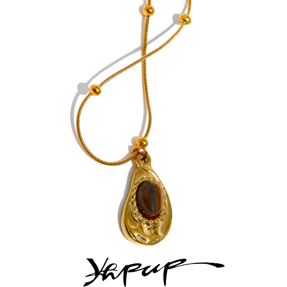 Yhpup-Stainless-Steel-Cashew-Drop-Inlaid-Natural-Tiger-Stone-Pendant ...