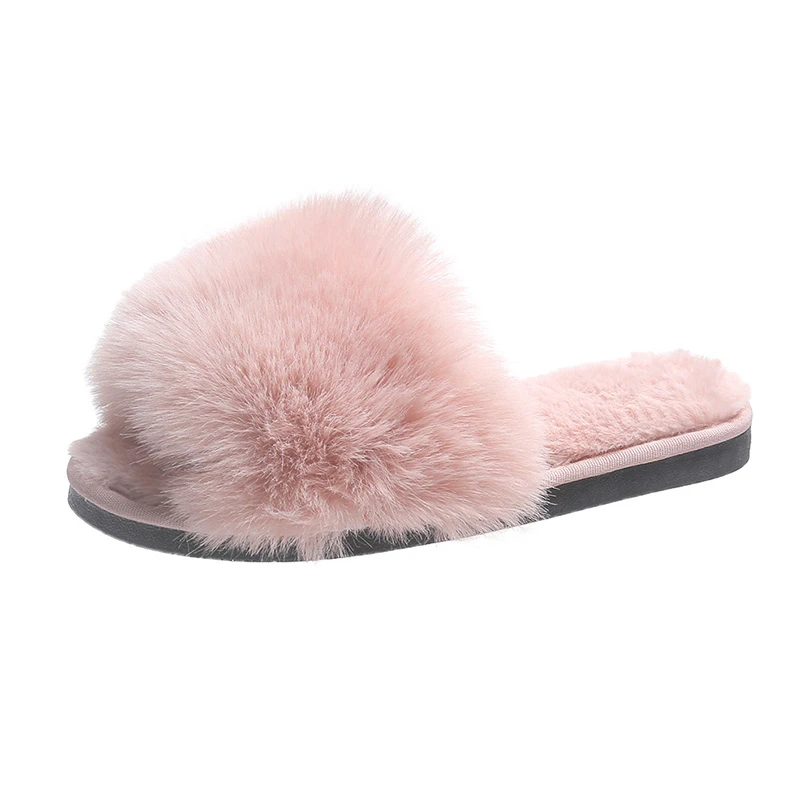 2022 Winter Women Furry Slippers Soft Plush Faux Fur Floor Shoes Indoor ...