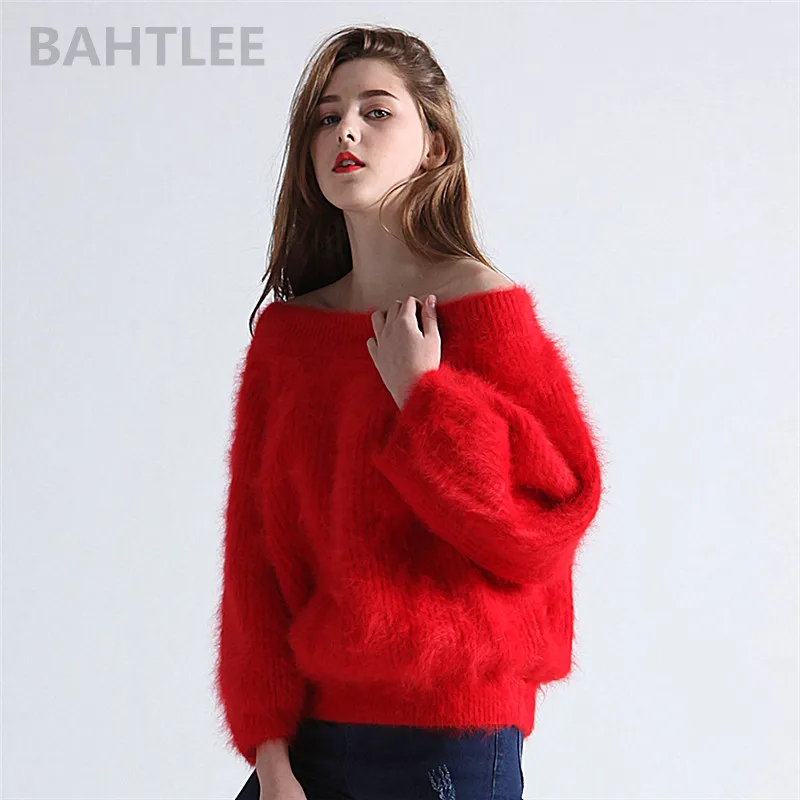 BAHTLEE-Women's Angora Pullovers, Knitted Sweater, Lantern Sleeves ...