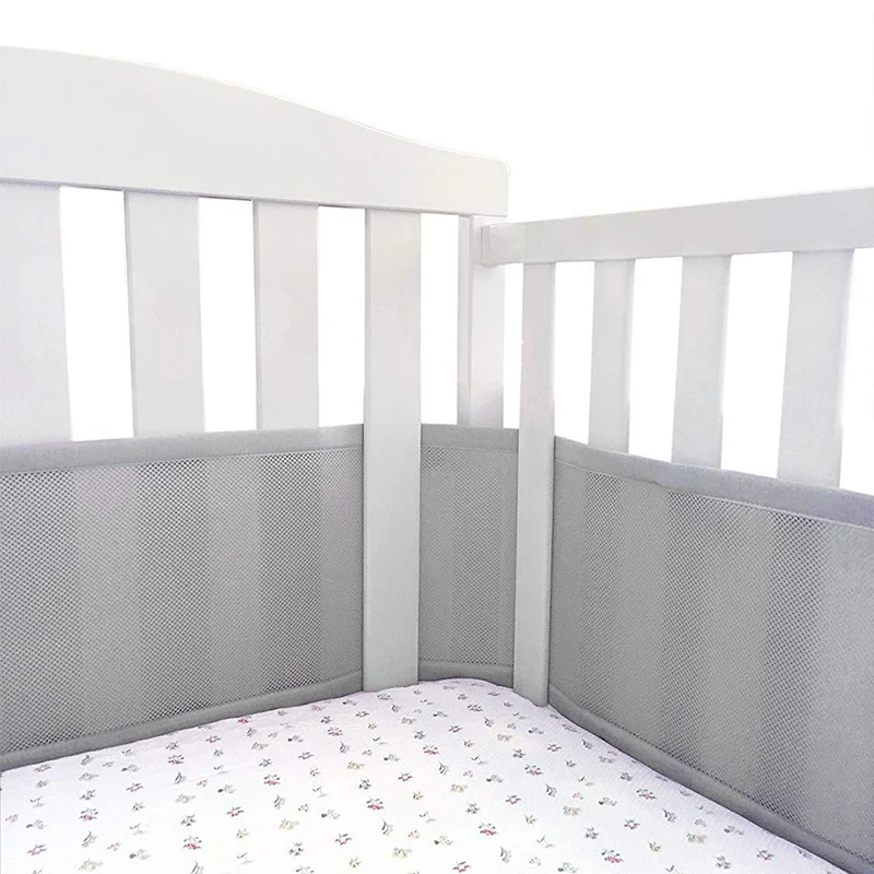 Mesh-Crib-Soild-Color-Breathable-Bed-Crib-Bumper-Grey-Liner-For ...