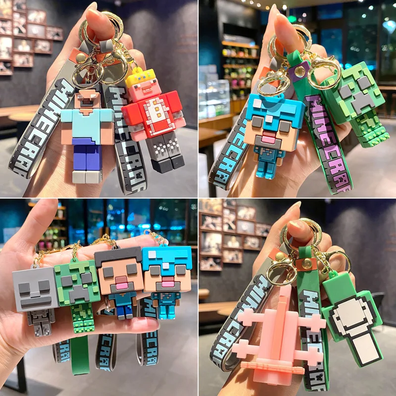 Minecraft Figure Model Toys Pixel Keychain My World Cartoon Creeper ...