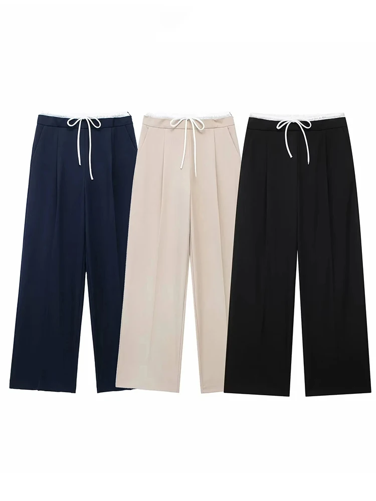 HH 2024 Women's Casual Loose Trousers Waist Patchwork Wide Leg Pants ...