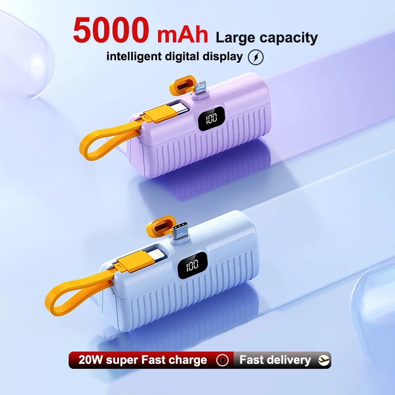 10W Power Bank Mini Portable 5000Mah Capsule Tail Plug Emergency Mobile ...