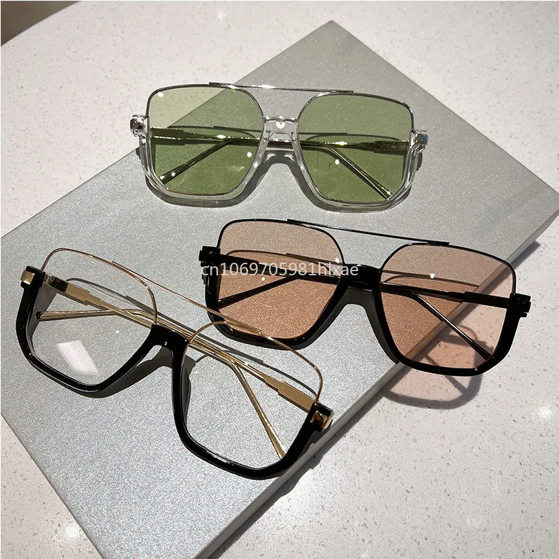 Fashion-Vintage-Big-Square-Sunglasses-Half-Metal-Frame-UV400-Sun-Shades ...