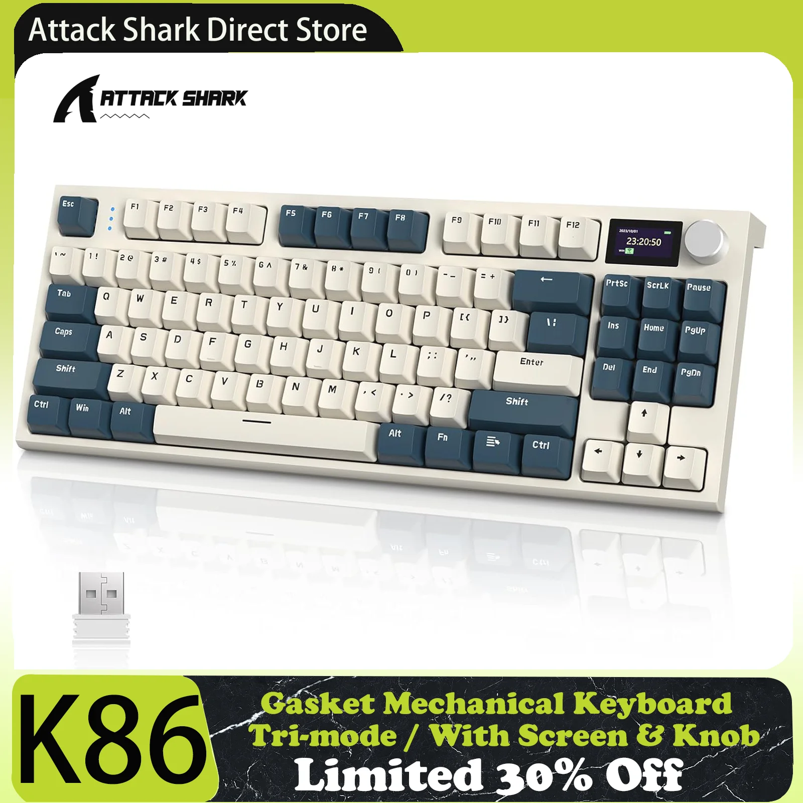 Attack-Shark-K86-Mechanical-Keyboard-with-TFT-Screen-CNC-Knob-2-4Ghz ...