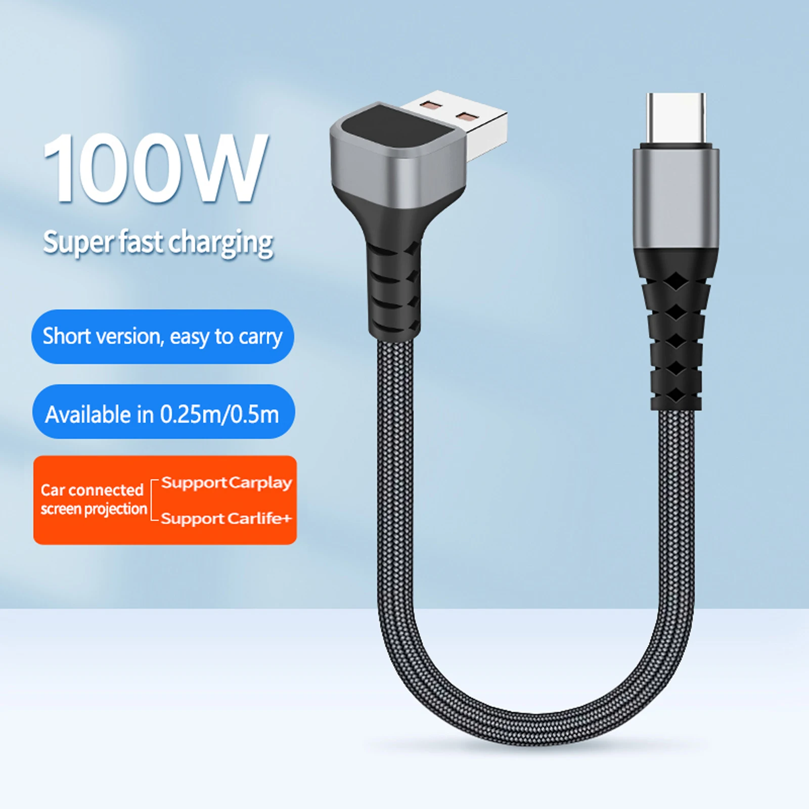 Short USB A to USB C Braided Cable,90 Degree Right Angle Charger Wire ...