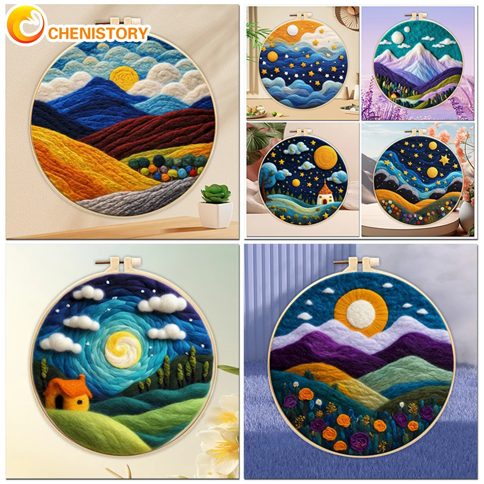 CHENISTORY-Abstract-Starry-Sky-Diy-Wool-Felting-Painting-Picture-Kit ...