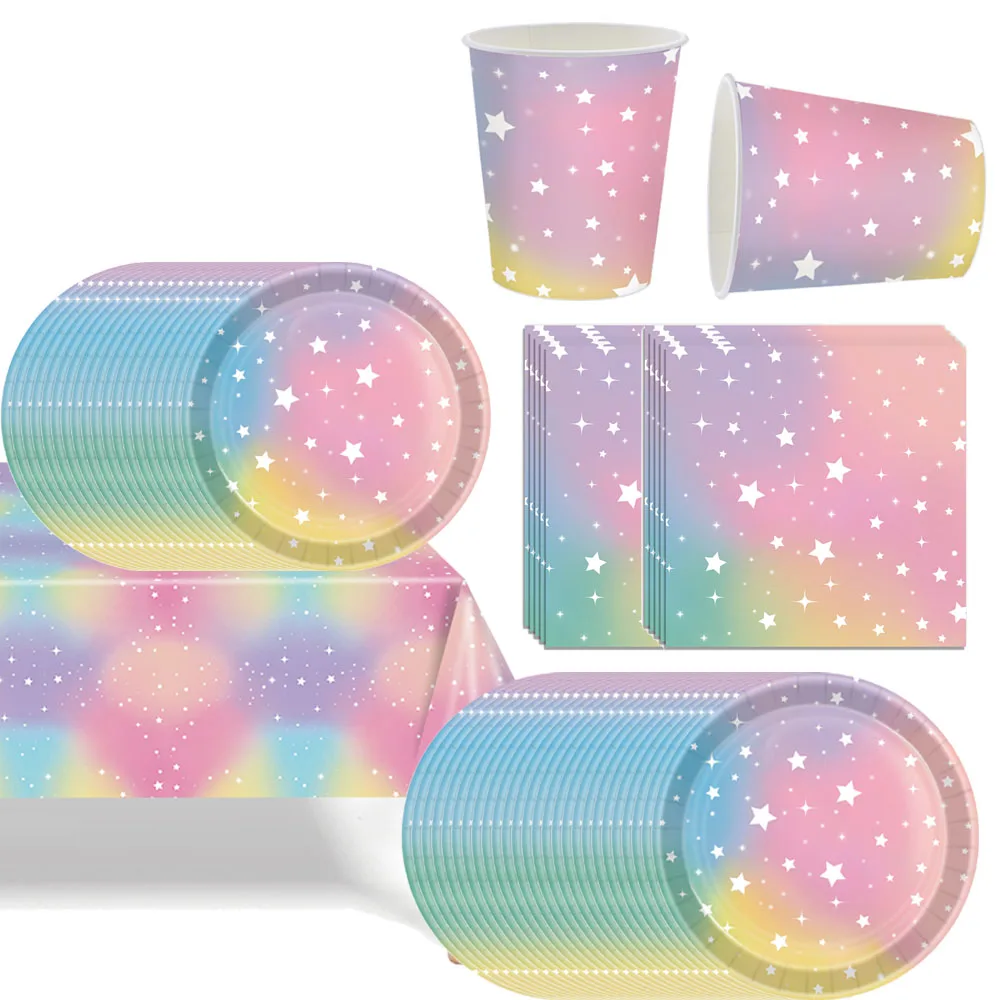 Star Macaron Theme Party Decor Disposable Tableware Set Cup Plate ...