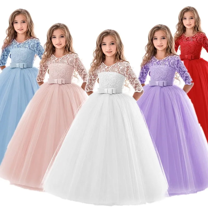 Lace Princess Dress For Girls 8 12 14 Yrs Long Sleeve Wedding Party ...