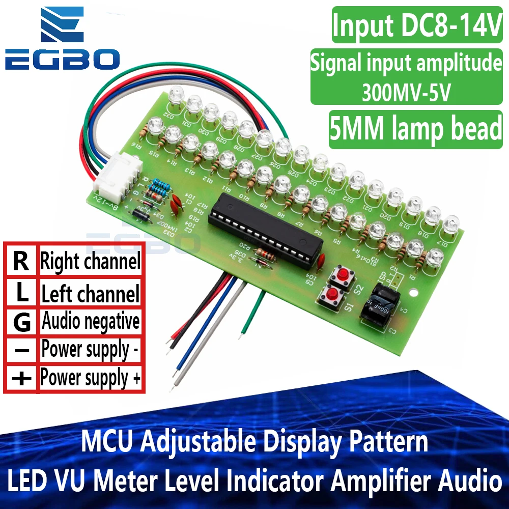 MCU Adjustable Display Pattern LED VU Meter Level Indicator Amplifier ...