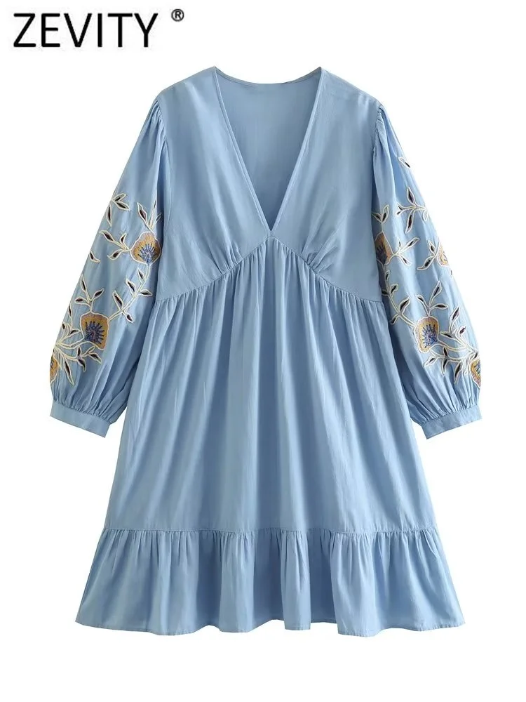 Zevity-Women-Fashion-V-Neck-Three-Quarter-Sleeve-Hollow-Out-Embroidery ...