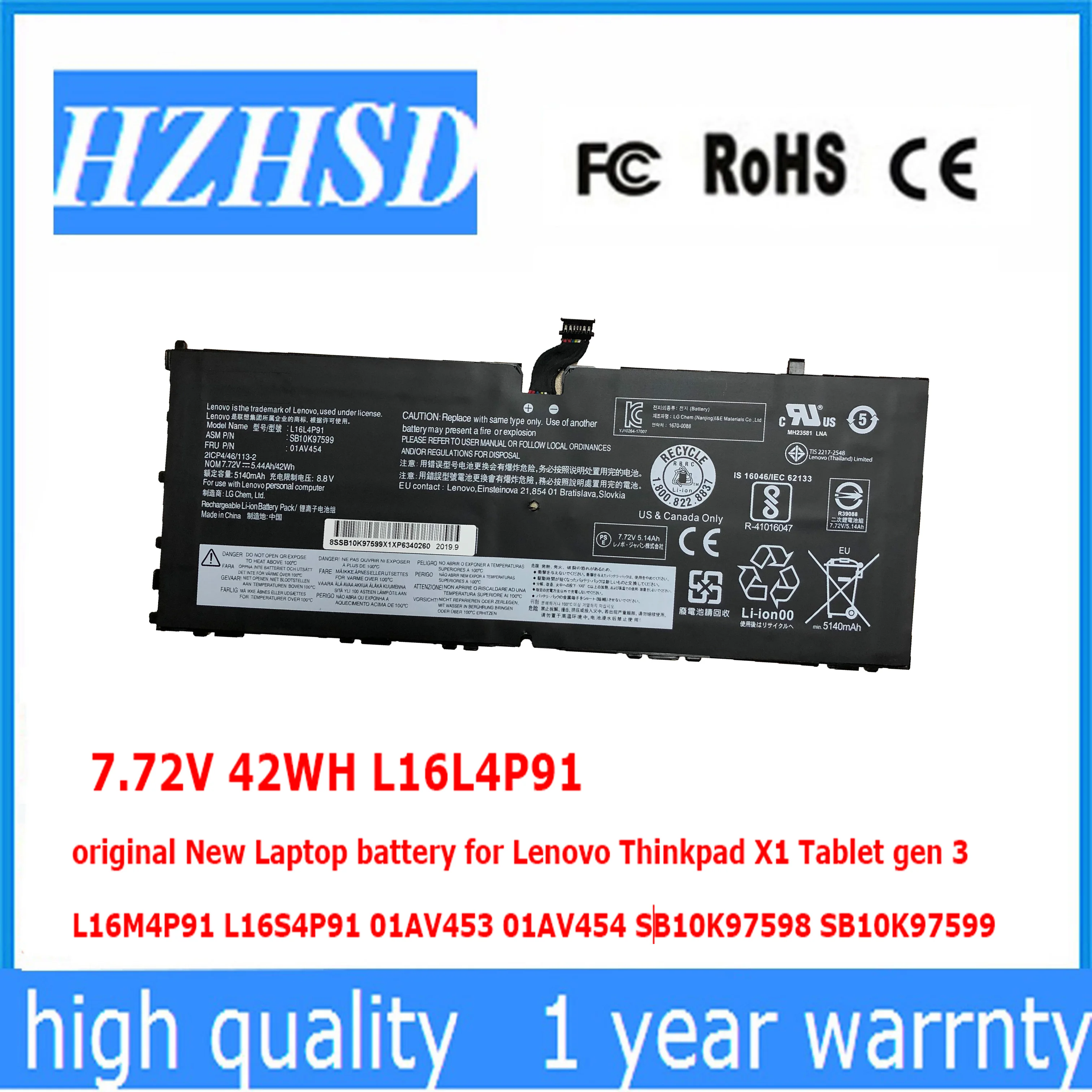 7.72V 42WH original L16L4P91 New Laptop battery for Lenovo Thinkpad X1 ...