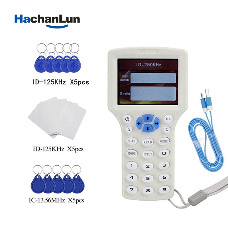 10 주파수 RFID 복사기 ID IC 리더 라이터, 암호화 된 프로그래머, USB NFC UID 태그 키 카드, M1 13.56MHZ, 영어|컨트롤카드 리더 ...