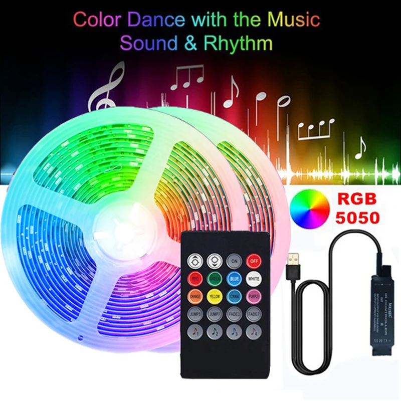 LED Strip Light RGB5050 USB Colorful TV Flexible Background Music Sound ...