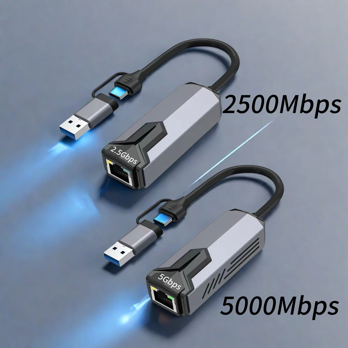 USB-A/USB-C to Ethernet Adapter 2500Mbps 5000Mbps High Speed RJ45 Wired ...