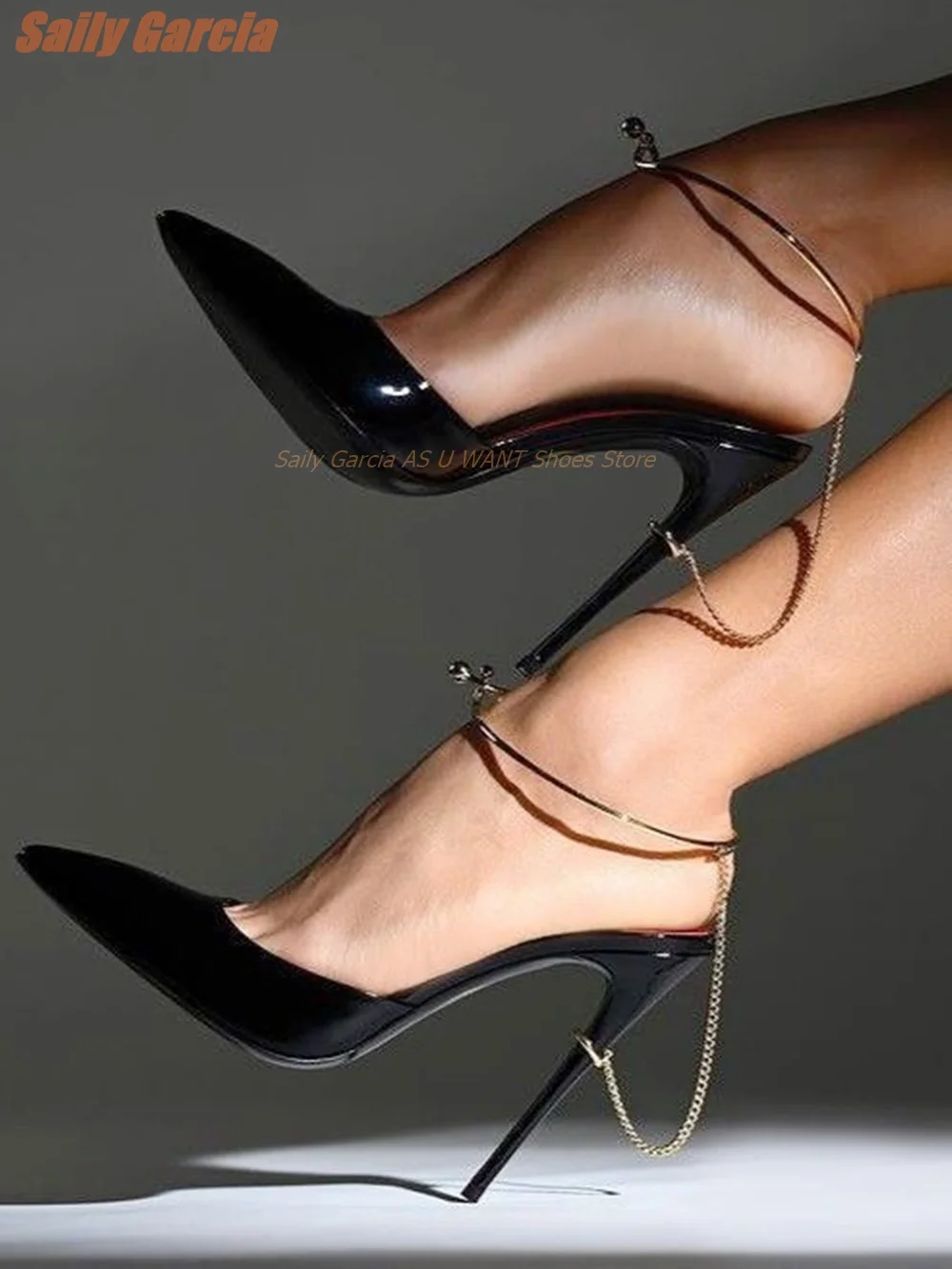 JOStraps-Sandales-Pointues-en-Cuir-Verni-pour-Femme-Talon-Haut-Fin-Noir ...