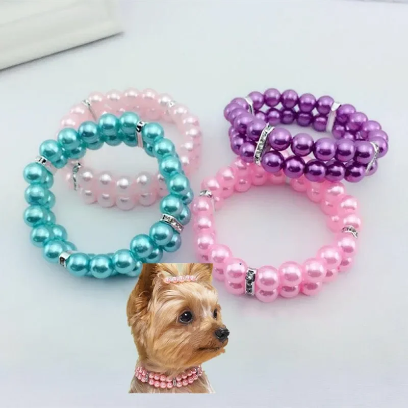 High-Grade Pet Supplies Solid Color Elasticity Pearl Collar for Dog Cat ...
