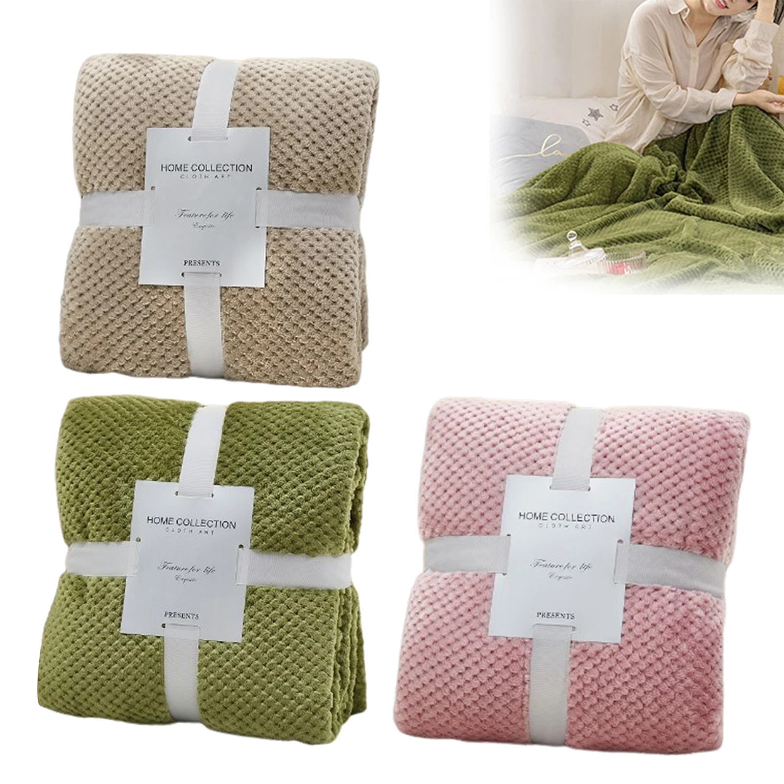 Pineapple-Grid-Flannel-Blanket-Skin-Friendly-Material-Hotel-Throw ...