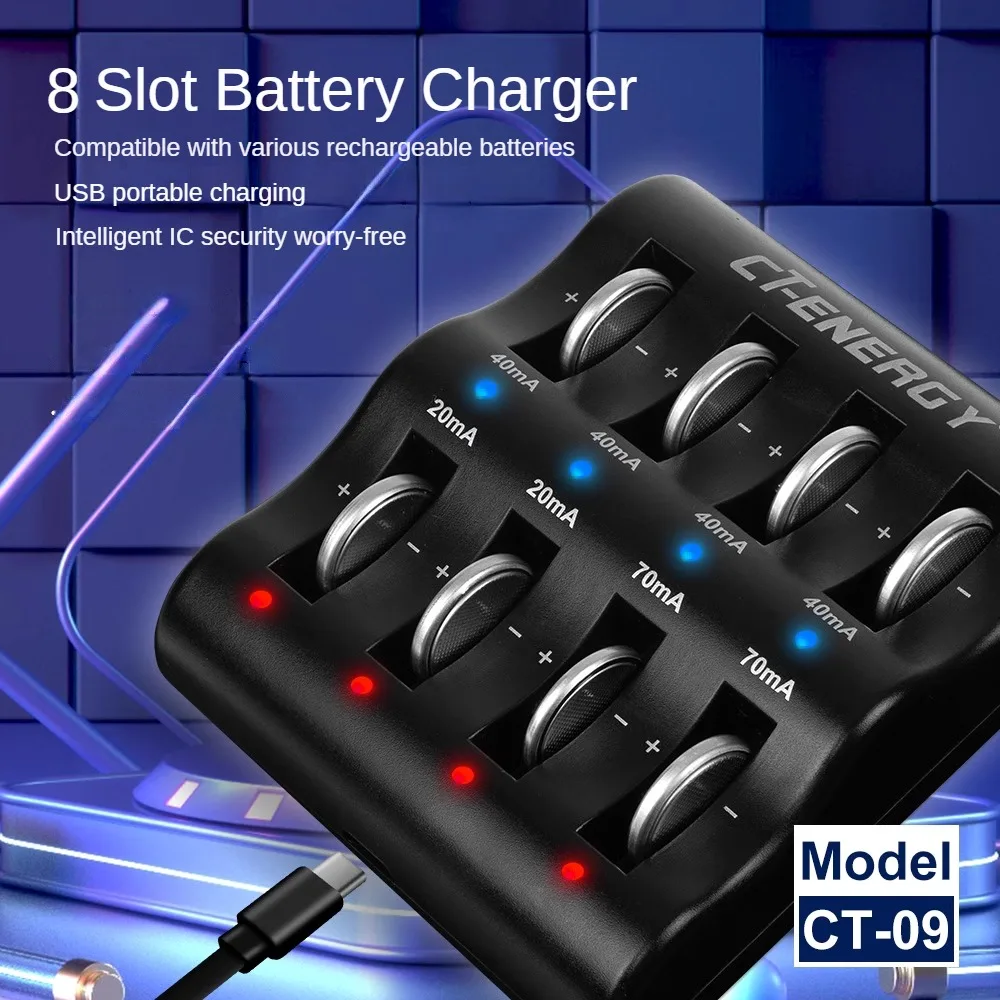 8-Slot-Lithium-Coin-Battery-Smart-Charger-Travel-Portable-Charger-For ...