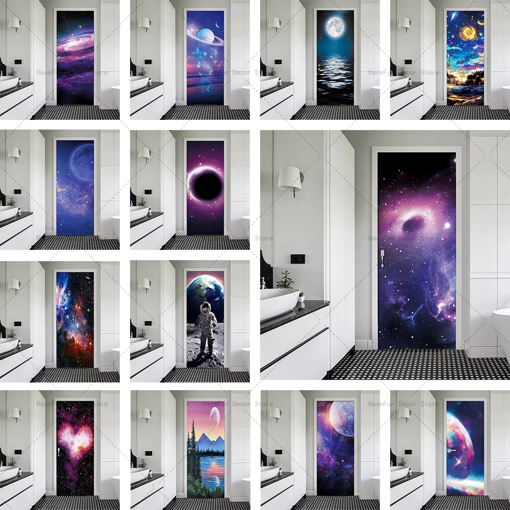 Space-Door-Sticker-Starry-Sky-Poster-PVC-Waterproof-Self-adhesive ...