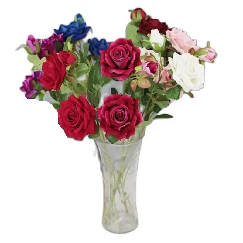 4Pcs-Faux-Long-stem-Velvet-Rose-Heads-Piece-Silk-Curling-Rosa-Green ...