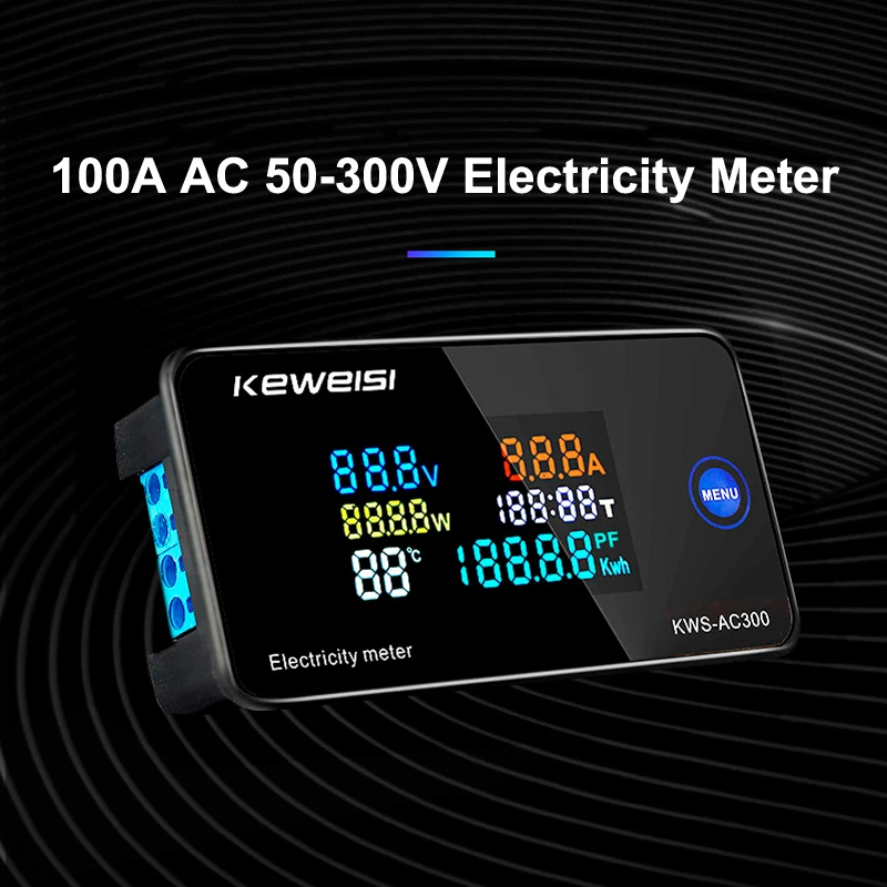 100A AC50 300V Smart Digital Voltmeter Ammeter Power Energy Meter LED ...