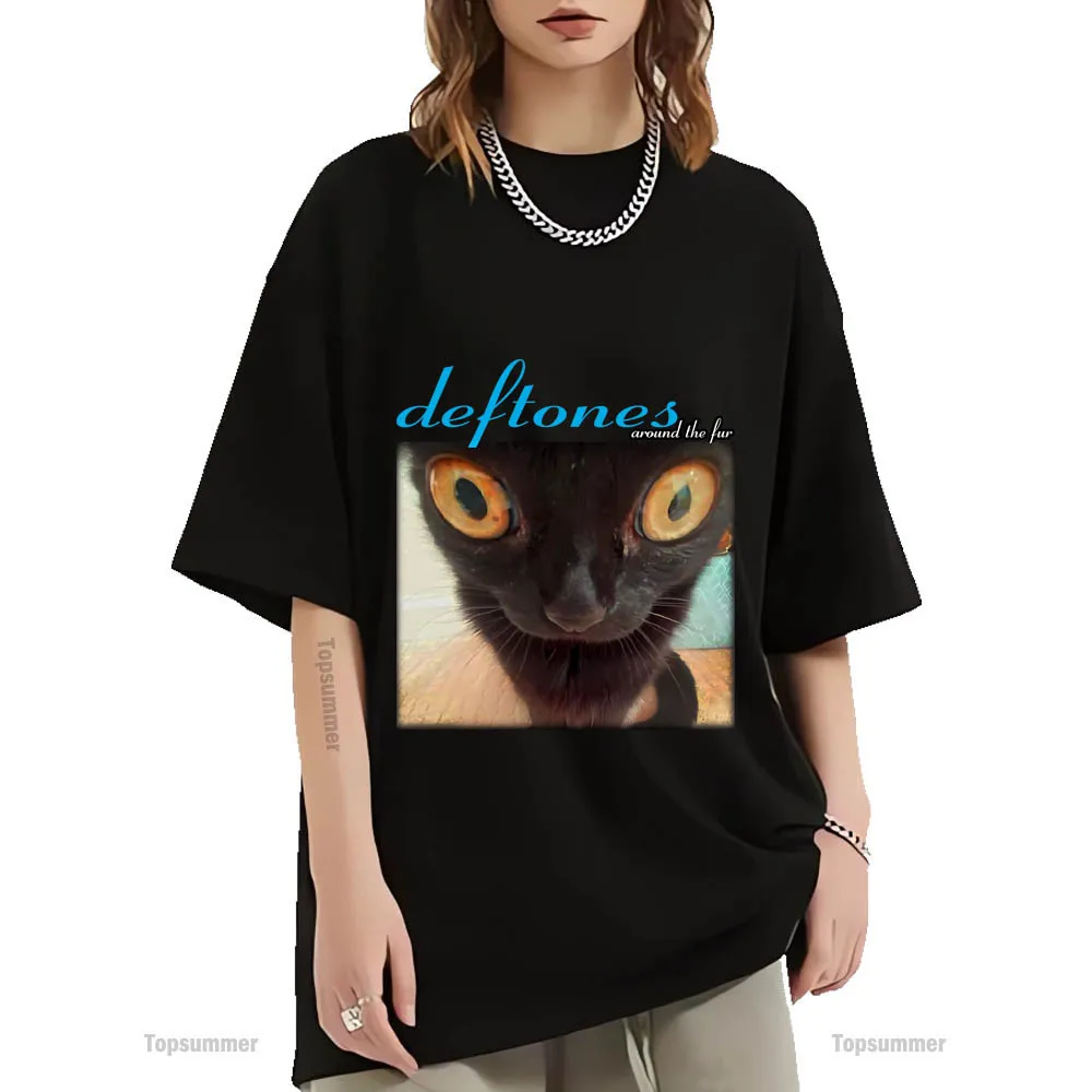 Deftones-Around-The-Fur-Cat-T-Shirt-Woman-Pop-Vintage-Oversized-T-Shirt ...