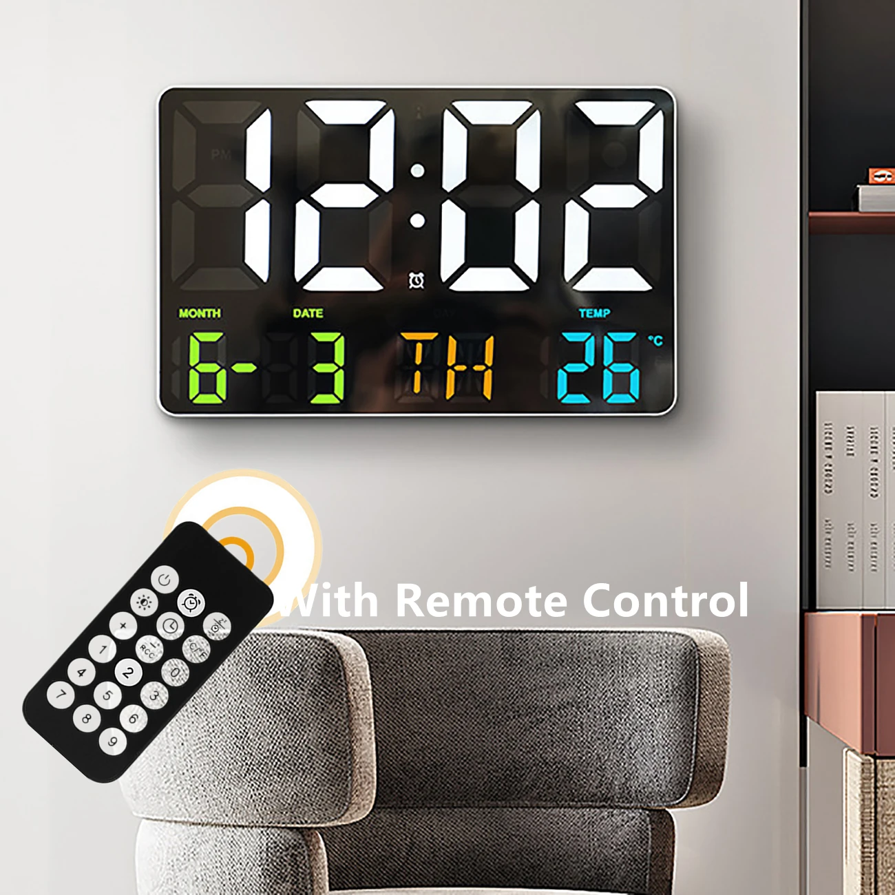 Reloj-de-pared-Digital-LED-Despertador-con-Control-remoto-pantalla ...