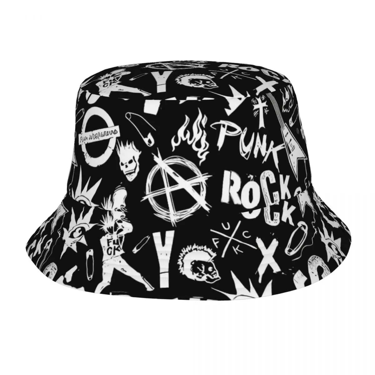 Punk-Rock-Anarchy-Bucket-Hat-Symbols-Skulls-Streetwear-Fisherman-Caps ...
