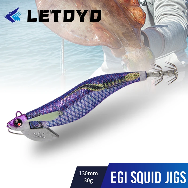 LETOYO Squid Jigs TR3.5# 30g 130mm Luminous Squid Jig Egi For Tip Run For Sea Fishing Artificial ...