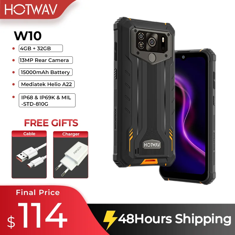 HOTWAV W10 Rugged Smartphones 15000mAh Ultra Large Battery Android 12 OS MTK6761 6.53 Inch ...