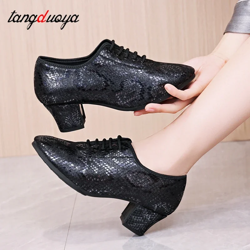 Ladies Modern Dance Shoes Women Adult Square Dance Shoe Mid-Heel Soft ...