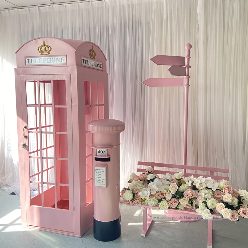 hot-sale-vintage-pink-telephone-booth-set-decoration-custom-metal ...