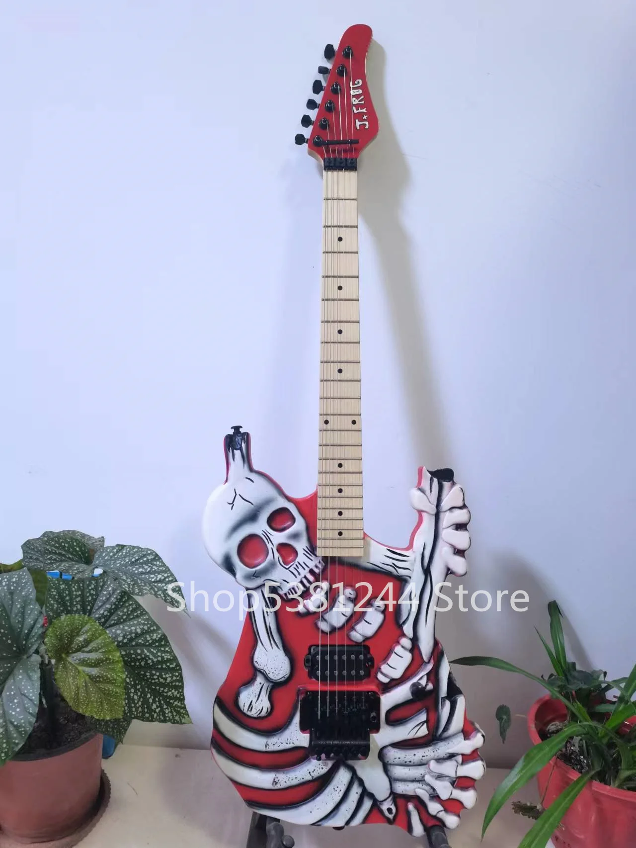 Free-shipping-6-string-carved-skull-head-electric-guitar-maple ...