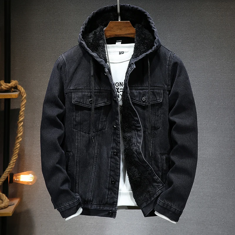 winter men's denim jacket young men's fleece thick thermal jacket Fit ...