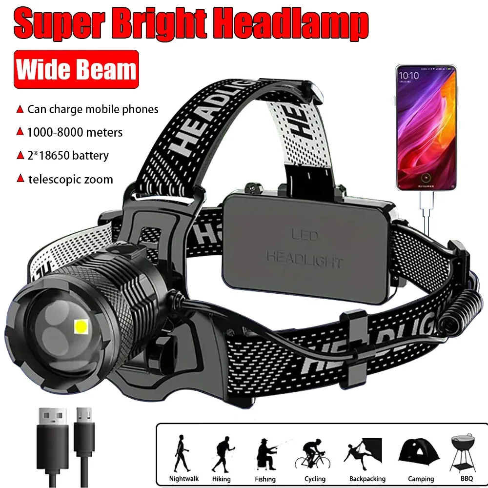 2024-Newest-Powerful-LED-Headlamp-800W-LED-IR-Sensor-Rechargeable ...