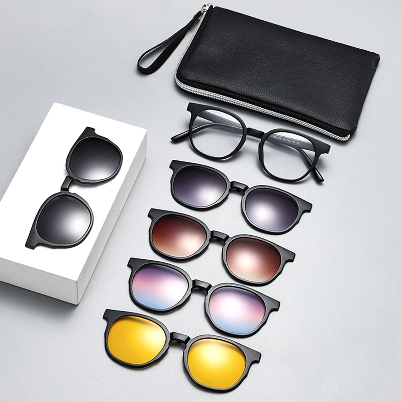 Sunglasses Women Men 5 in 1 Sets Magnet Sunshade Clip TR90 Polarized On ...