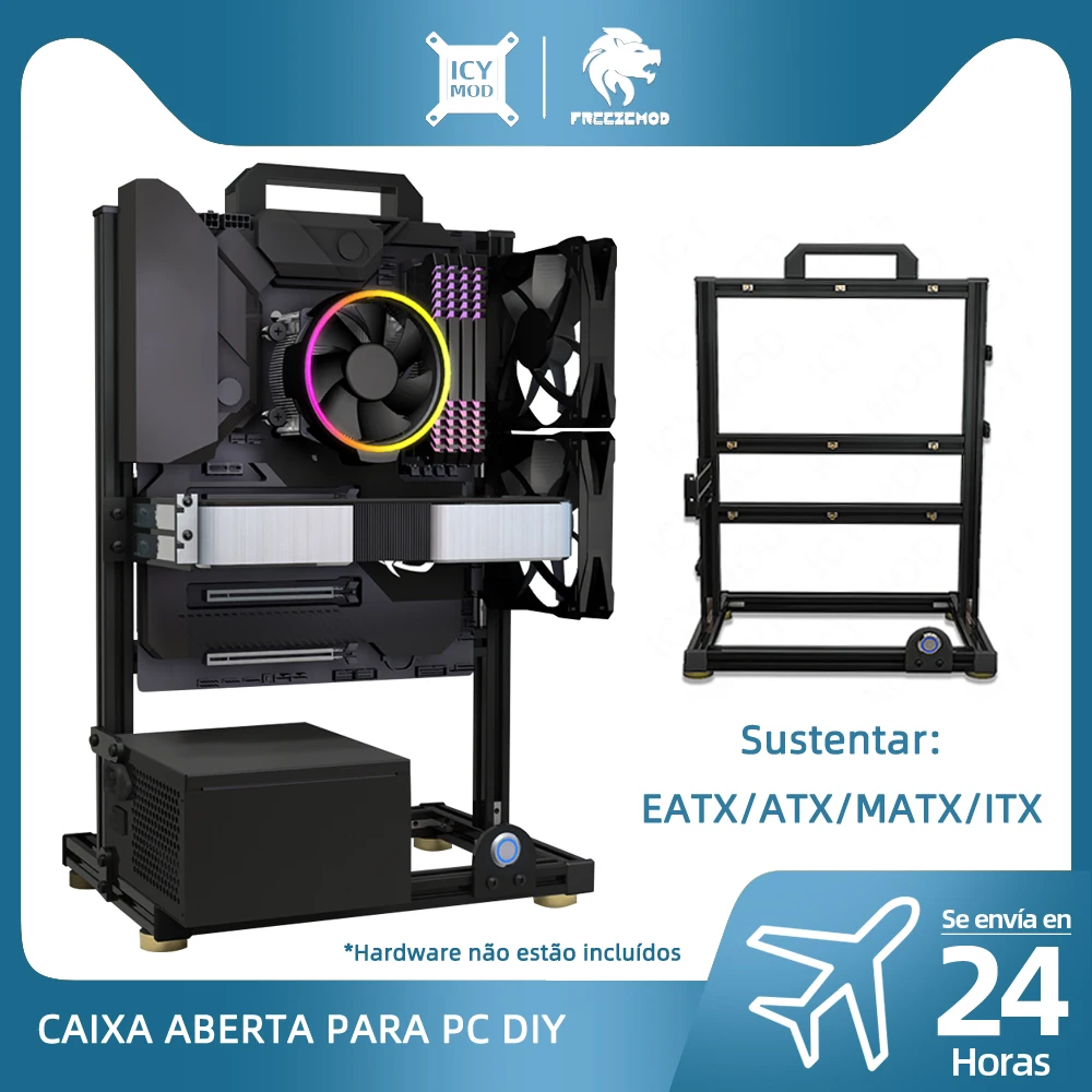 Gabinete aberto para PC Gamers, ATX MOD Chassis Rack, DIY Computer Base Frame, Desktop MATX ...