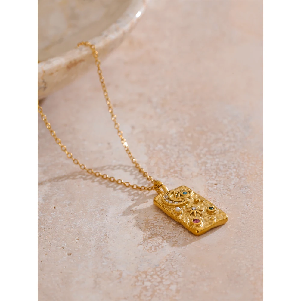 Γυναικείο κολιε Star Moon Rectangle – Kosmo Jewellery