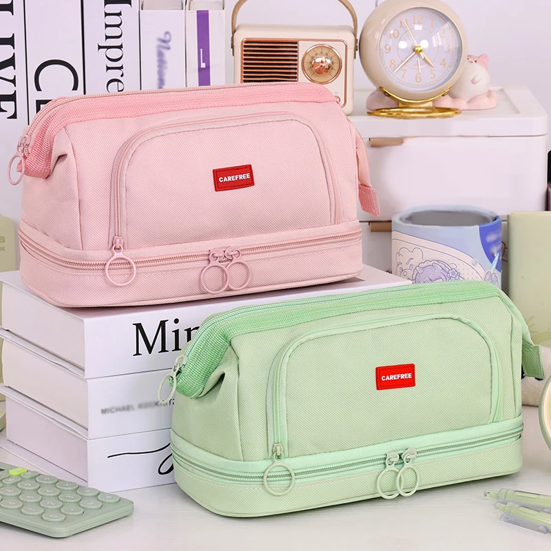 New macaron color student pencil case Oxford cloth waterproof large ...