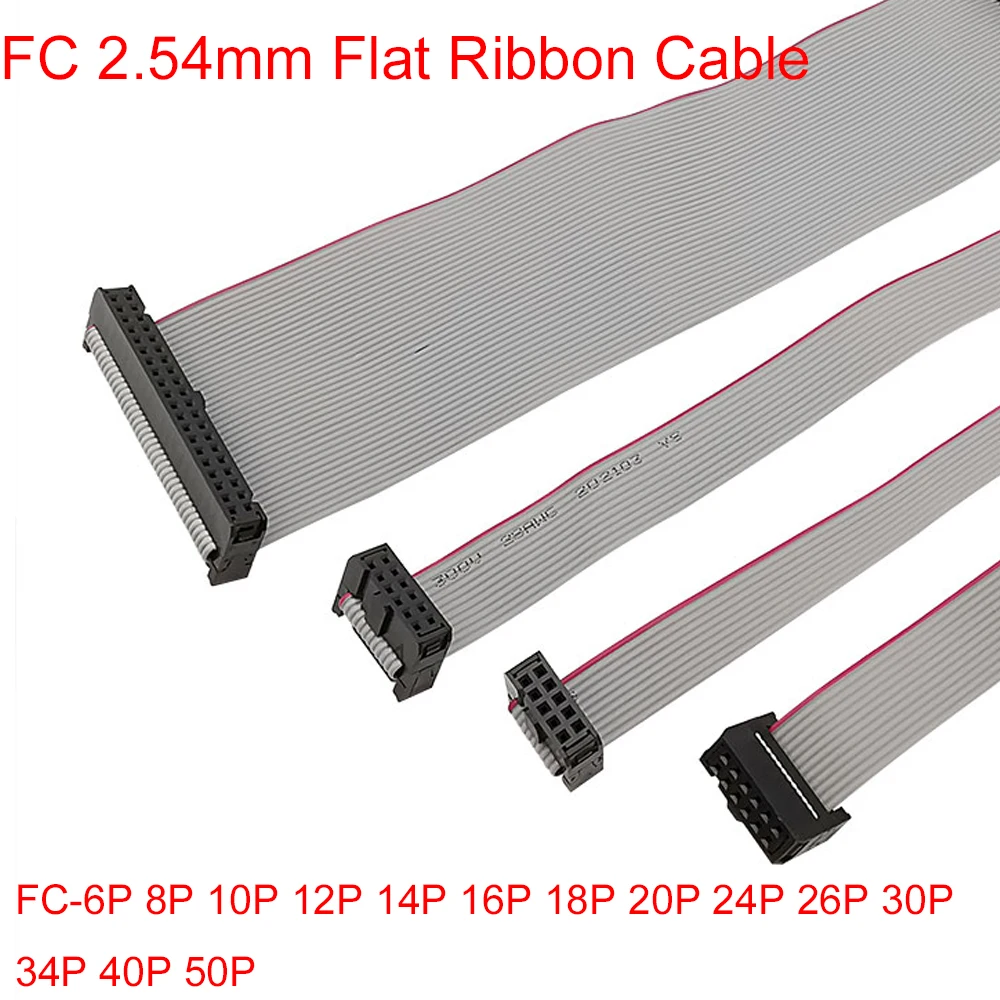 1Pcs 2.54mm FC 6/8/10/12/14/16/18/20/24/26/30/34/40/44/50 Pin Gray Flat Ribbon Cable Connector ...