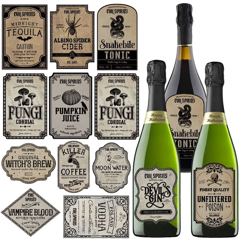 Etiquetas-adhesivas-de-Halloween-para-botellas-de-vino-pegatinas-de ...