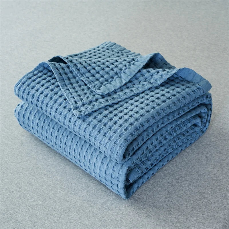 Egypt-Cotton-Waffle-Throw-Blanket-Blue-Solid-Jacquard-Towel-Thread-For ...