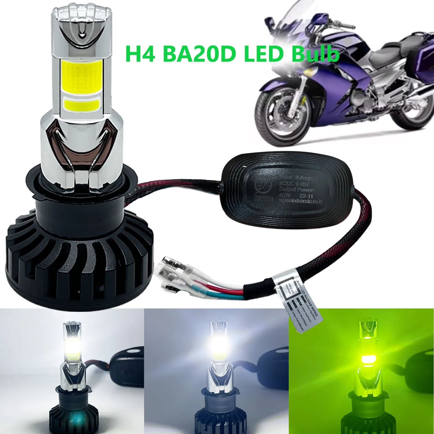 Motorcycle H4 BA20D LED Headlight Light Lemon Green DRLs White High Low ...