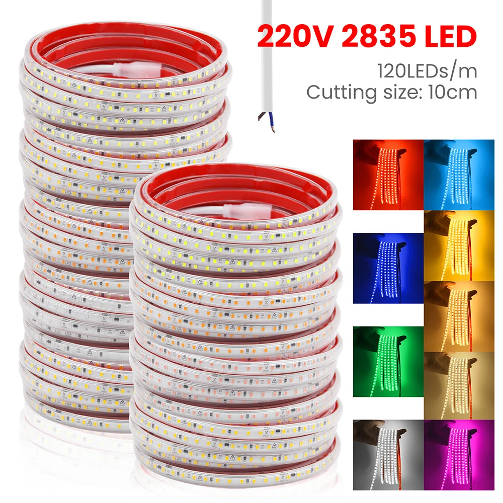 220V 2835 LED Strip Light with 2pin Wire IC 120LEDs/m AC 220 V Volt ...