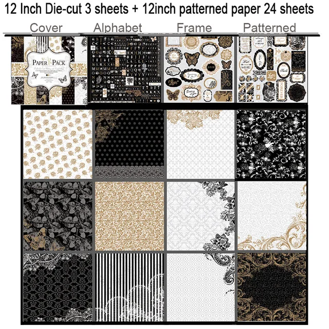 12 Inch Scrapbook Paper 24 Sheets Die-Cut Embellishment Alphabet Frame ...