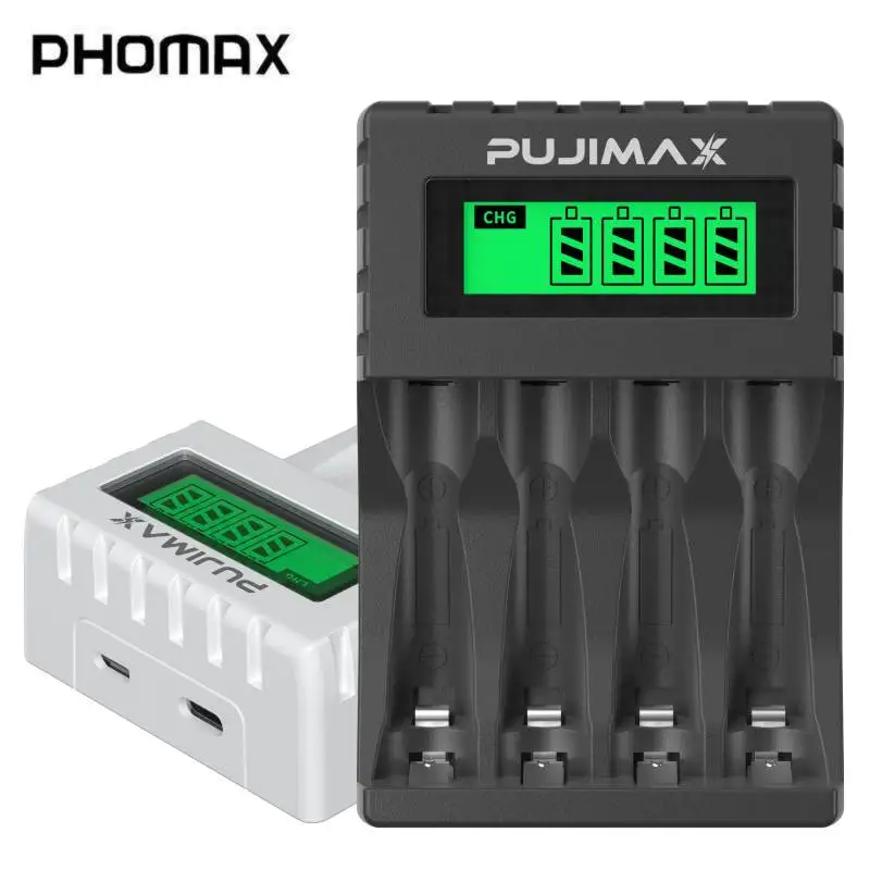 شاحن بطارية ذكي PHOMAX بشاشة LCD مزود بـ 4 فتحات بجودة عالية شحن سريع ...