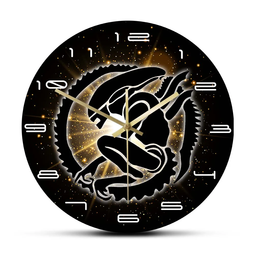 Alien Xenomorph Black Horror Wall Clock For Home Theater Movie Room ...