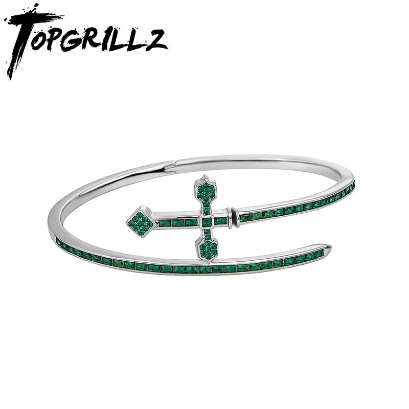 TOPGRILLZ-Open-Sword-Cuff-Bangle-Cross-Bracelets-Micro-Paved-Bling ...